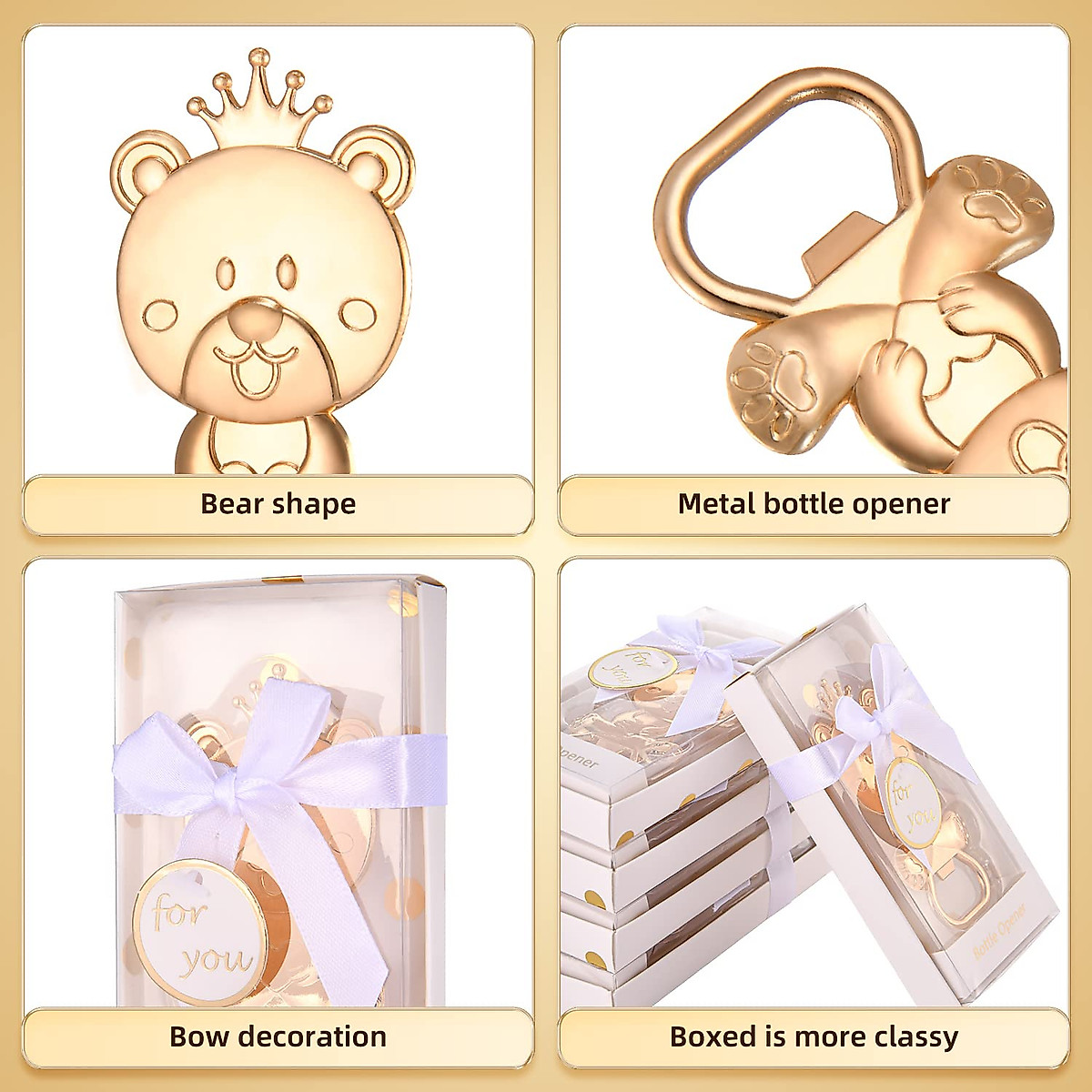 24 Packs Baby Shower Favors for Guests Bulk Cute Baby Bear Shape Bottle Opener with Gift Boxes for Baby Boy or Girl Party Souvenirs or Decorations (White box)