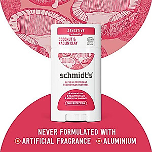 Schmidt's Aluminum Free Natural Deodorant Coconut & Kaolin Clay 2-pk for Women and Men, with 24 Hour Odor Protection, Certified Natural, Cruelty Free, Vegan Deodorant 2.65oz