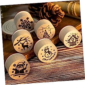 NOLITOY 18 Pcs Christmas Wooden Stamp Wood Decor DIY Scrapbook Lace Trim DIY Wood Stamp Block Wooden Stamping Blocks Scrapbook Stamp Round Seal Retro Stamp Retro Seal Pattern Tool Rubber