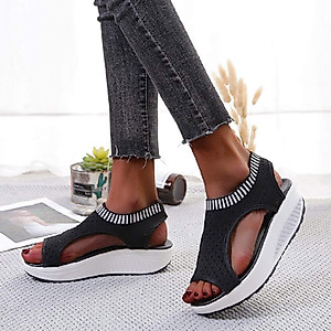 Women Casual Wedge Sandals Hook Loop Non Slip Thick Bottom Peep Toe Platform Chunky Sandal Shoes