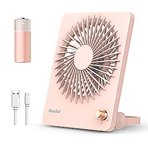 EasyAcc Portable Desk Fan Desktop Fan, 3350 Battery Operated Fan 6-Inch Foldable Travel Fan [ Ultra-Quiet Step-less Speed Control ] 160°Tilt Standing Hanging Fan for Travel Office Home Outdoor