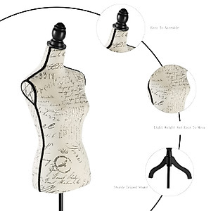 Female Mannequin Adjustable Dress Form-Large Torso Tripod Stand Display，100% Handmade Soft Stretchy，Adjustable Height Style， for Sewing Display-Mannequin Body Torso with Tripod Base Stand（Letter）