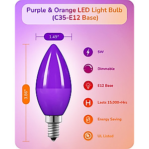 EDISHINE Christmas C35 Purple & Orange Dimmable LED Light Bulb, E12 Candelabra Bulbs, 60 Watt Equivalent, LED Chandelier Bulb, Vintage Candle Light Bulb, Decorations for Christmas, Party, 6 Pack