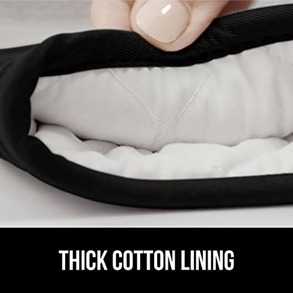 Gorilla Grip Heat and Slip Resistant Silicone Oven Mitts Set, Soft Cotton Lining, Waterproof, BPA-Free, Long Flexible Thick Gloves for Cooking, Kitchen Mitt Potholders, 12.5 in, Black