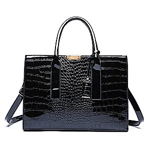 GJGJTER Top-handle Handbags Purse Women Crocodile Pattern Satchel Pu Leather Shoulder Bag Tote-Black