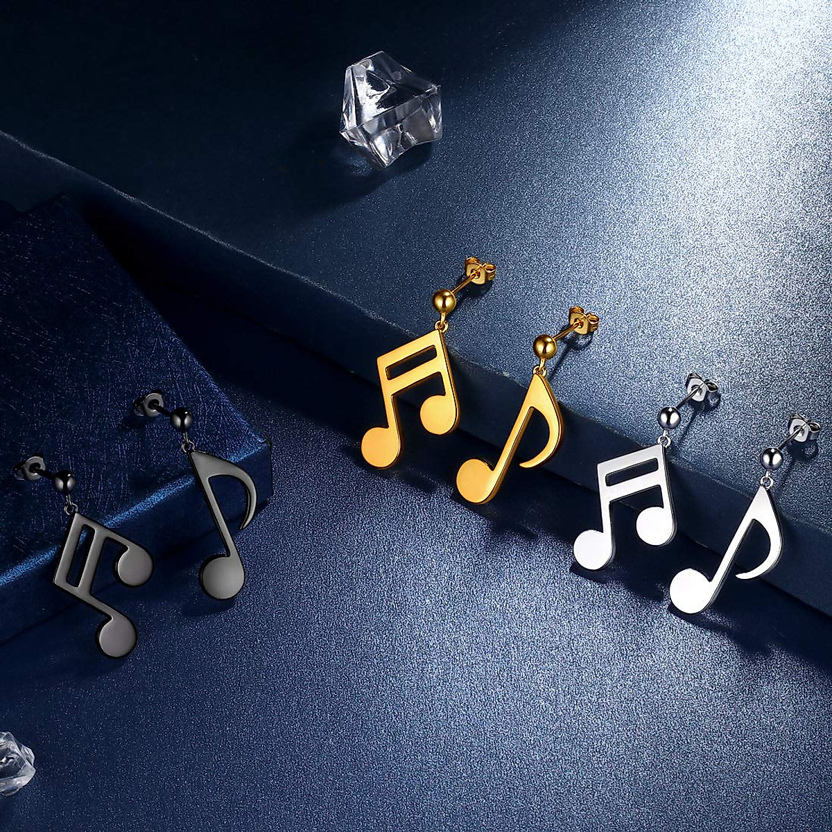 Beautlace Musical Note Staff Stud Earrings Black Gun Plated Asymmetry Treble Clef Music Note Studs Jewelry Gifts for Music Lover KE0044K