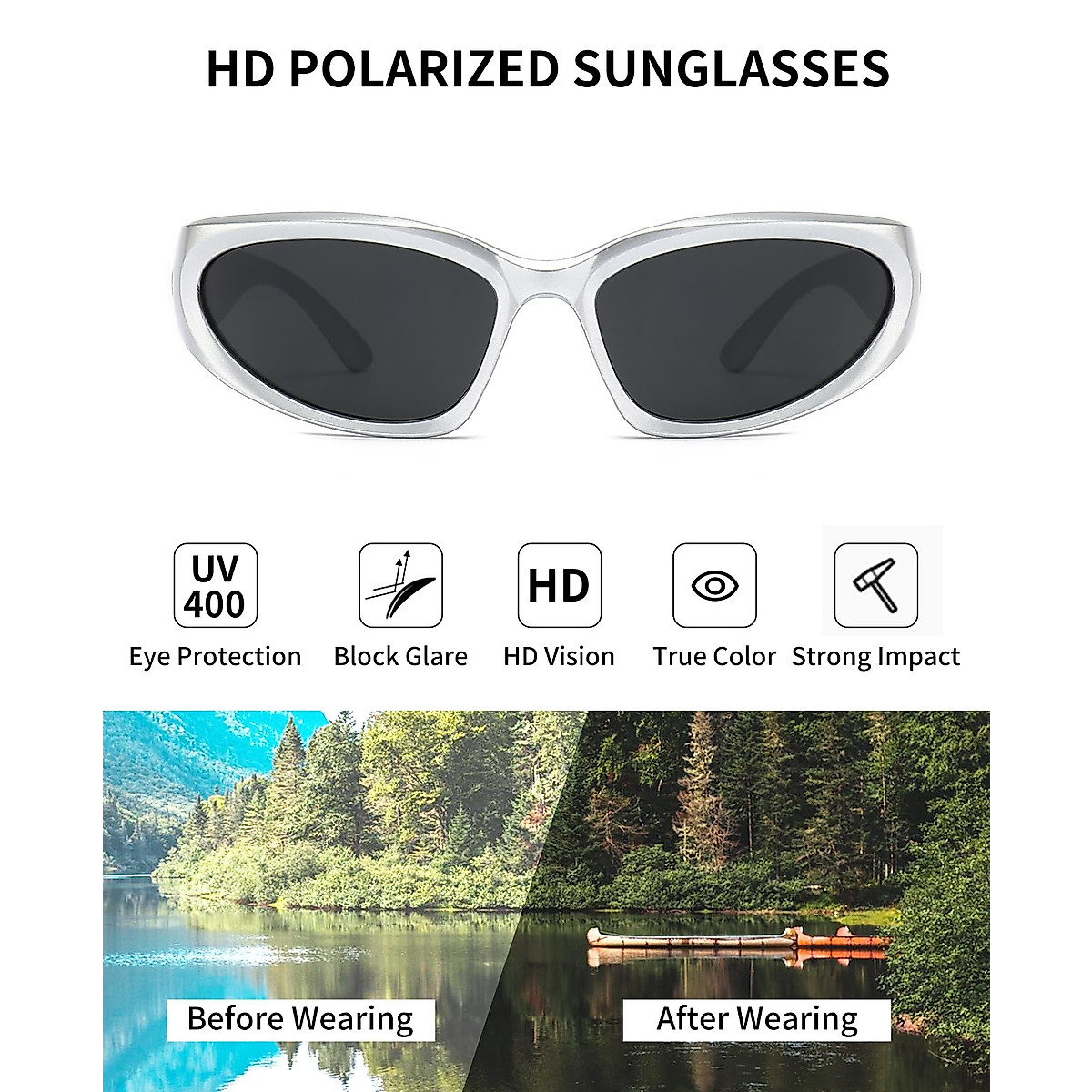 SOAR&EAGLE Y2K 3Pack Polarized sunglasses Men's sunglasses Women's sunglasses Fashion Sport Shades Sun Glasses（Silver frame gray sheet, Silver frame silver sheet, Bright black gray sheet）