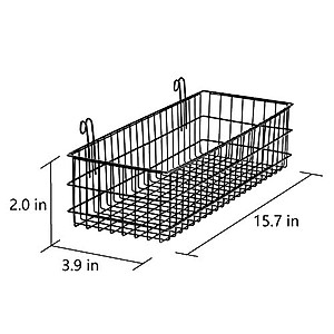 Kaforise Hanging Basket for Wire Wall Grid Panel, Multi-Function Wall Storage and Display Basket, Flower Pots Shelf Balcony Plant Storage Holder, Extra Large Size ,15.7"×5.9"×3.9",Black