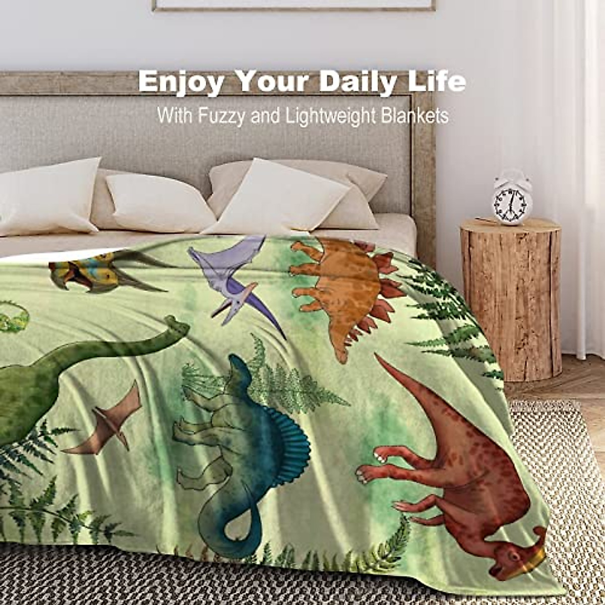 Dinosaur Soft Throw Blanket 60"X50" Lightweight Flannel Blanket for Couch Bed Sofa Home Living Room Decor Travelling Camping for Kids Adults
