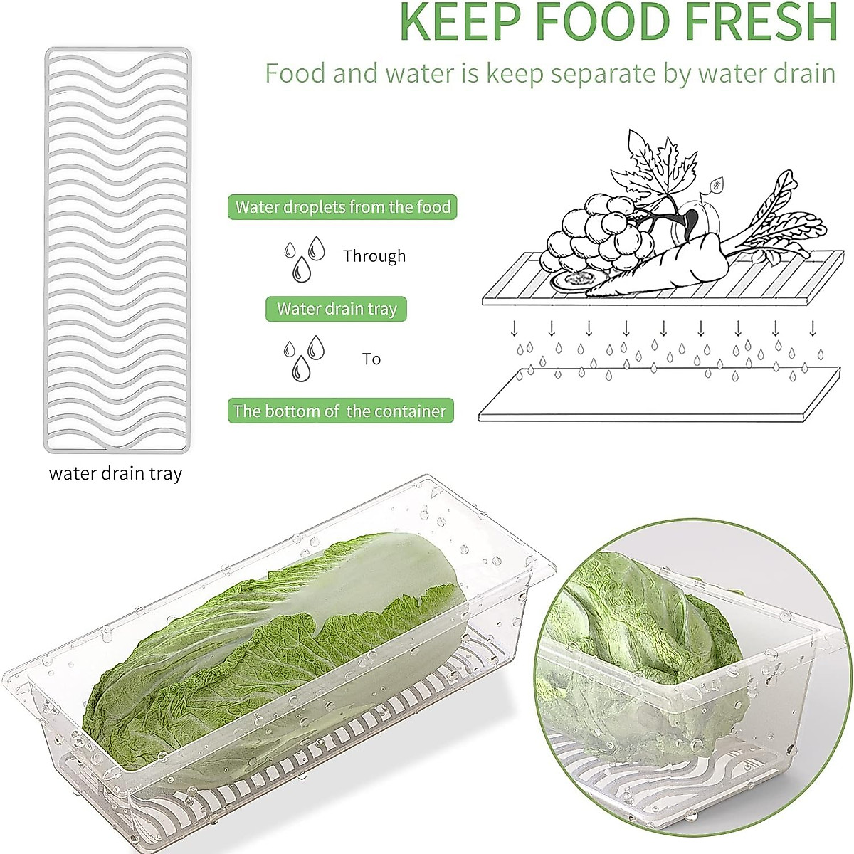 SILIVO Food Storage Containers for Fridge (3 Pack) - 1.5L Produce Saver Containers for Refrigerator with Removable Drain Tray Keep Fresh for Produce, Fruits and Vegetables