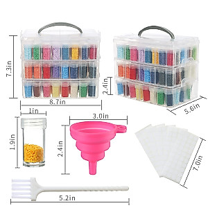 Douorgan 3-Tier Diamond Painting Storage Containers Portable Bead Organizer and Storage Box Stackable Arts & Crafts Organizers for Nail Charms Seed, 132 Round, Funnel, Stickers
