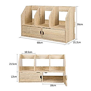 Bookshelf 2 Layer Desktop Bookshelves Countertop Display Shelves 3 Compartment Classification Bookshelf Wood Display Shelf Book Racks for Office Home (Color : White)