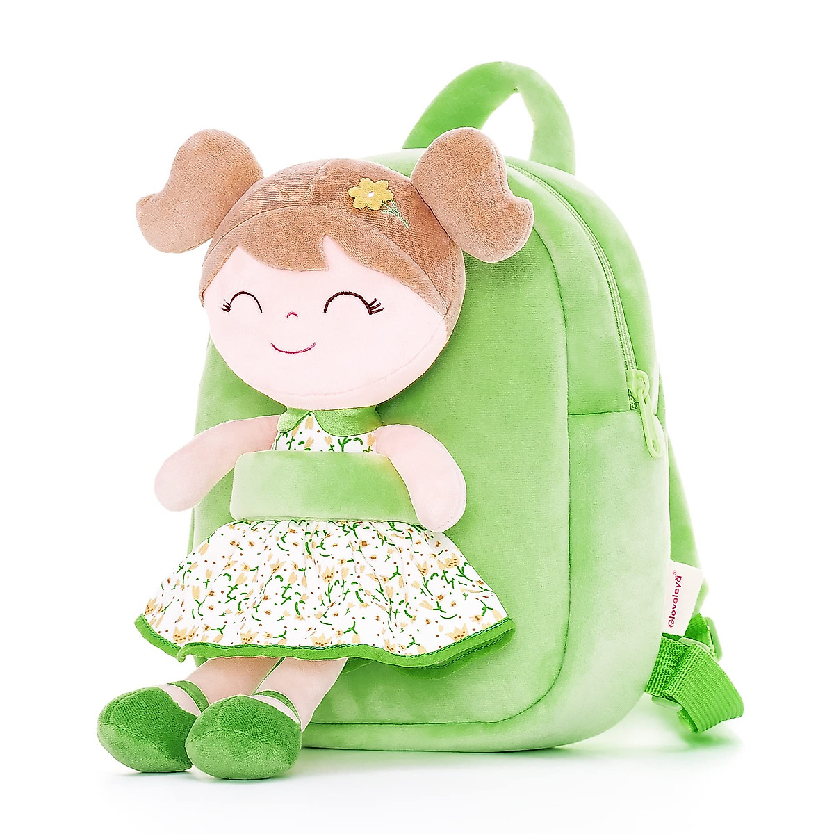 Gloveleya Kids Backpack Toddler Backpack Soft Plush Flower Fairy Girls Doll Backpack Green 9"