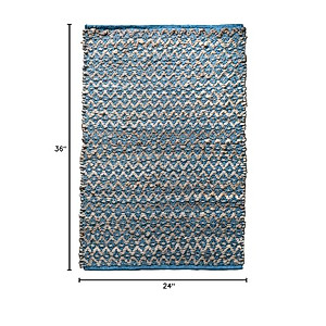 Jute Cotton Rug 2x3'- Hand Woven by Skilled Artisans, for Any Room of Your Home décor - Reversible for Double The wear - Diamond Design - Jute Cotton Rug - Natural Teal,Kitchen Rug,Entry Way Rug