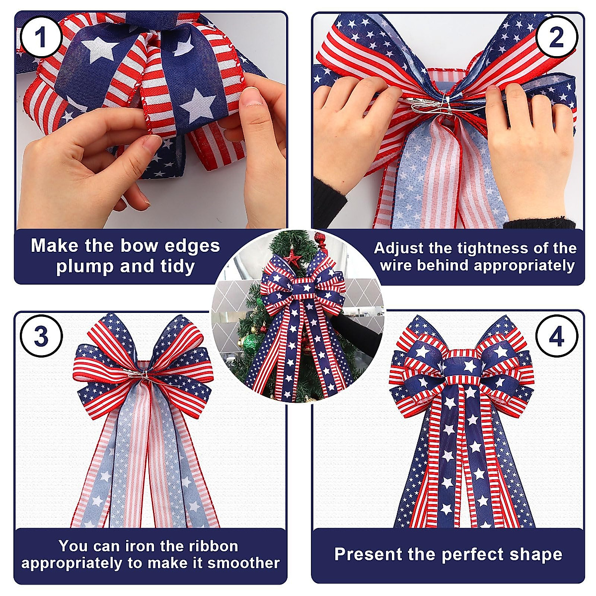 Hying Large Memorial Day Bows for Wreath, Patriotic Wreath Bows American Stars Bows Red Blue Stripe Burlap Bows 4th of July Tree Topper Bows for Front Door Christmas Memorial Day Decorations