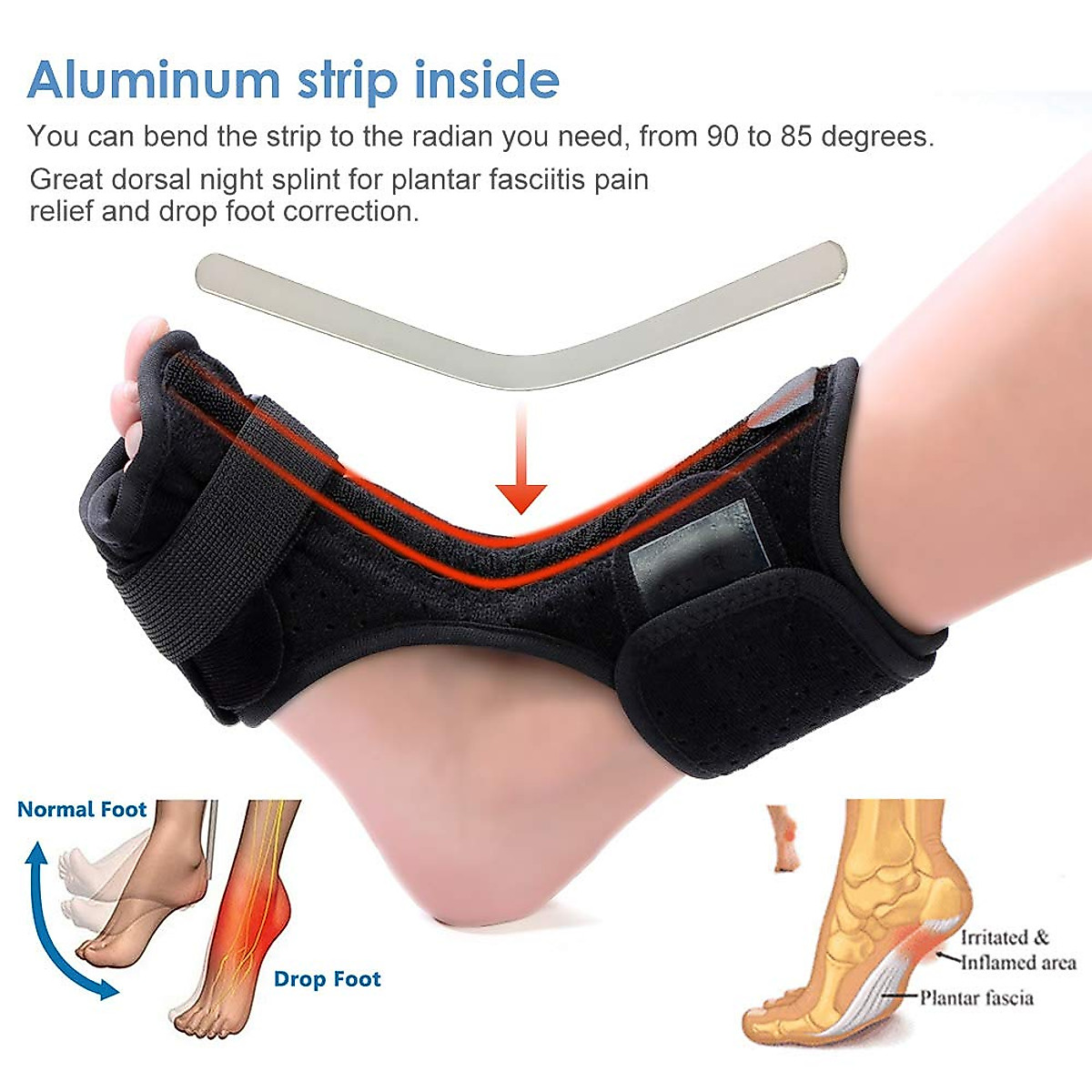 Plantar Fasciitis Support, Dorsal Night Splint for Foot Drop & Plantar Fasciitis, Foot Arch Supports for Plantar Fasciitis, Achilles Tendonitis Brace for Women Men with Hard Spiky Massage Ball