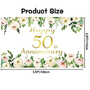 Vlipoeasn Elegant White 50th Wedding Anniversary Decorations Rose Gold Flower Peony 50th Anniversary Photography Backdrop for Couple Surprise for Parents Cheers to 50 Years Wedding Supplies