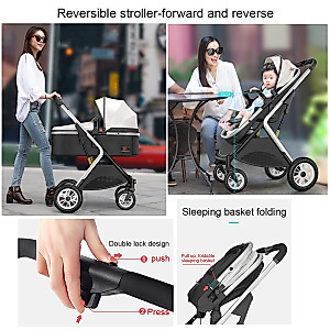 Twins Stroller for Side by Side Toddler Baby Bassinet Stroller for Double,Baby Standard Pram Convertible Pushchair Two-Way Push,Damping Wheels,Large Storage Basket (Color : White+Gray)