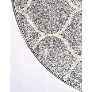 Unique Loom Trellis Frieze Collection Area Rug - Rounded (7' Round, Light Gray/ Ivory)