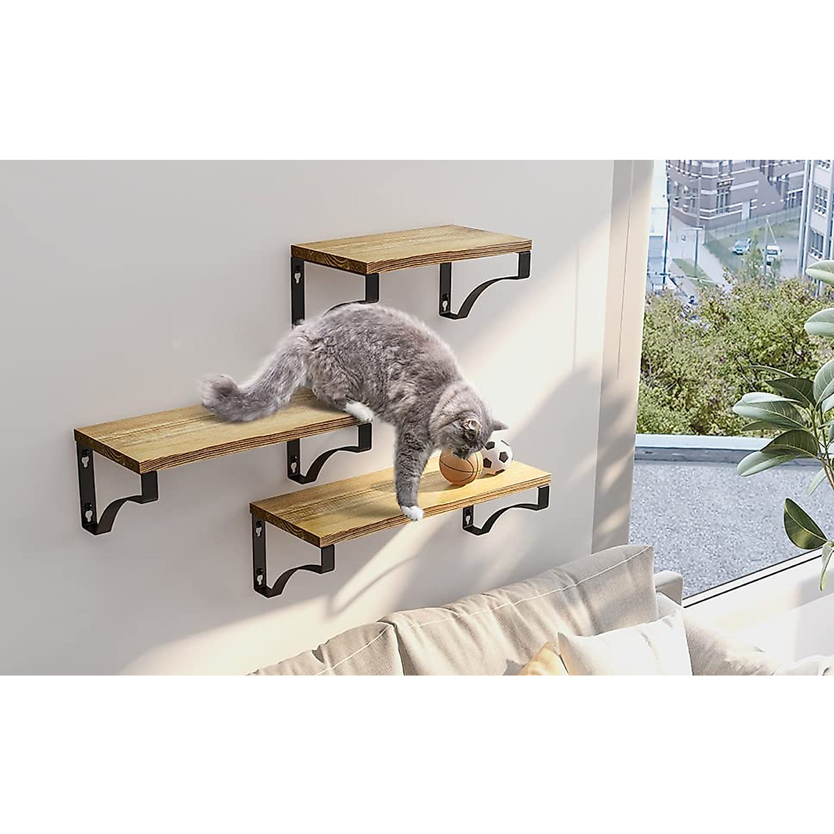 USBTESTE Floating Shelves Wall Mounted Set of 3,Wall Decor, Shelves for Wall Storage ,Kitchen, Bedroom, Bathroom, Living Room, Light Walnut