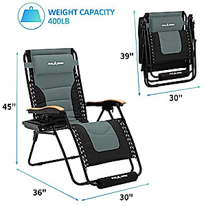 Amopatio Oversized Zero Gravity Chair, 30" Width Padded Lounge Chairs for Outside, Folding Reclining Camping Chair for Patio Pool Beach Sun Tanning, Grey