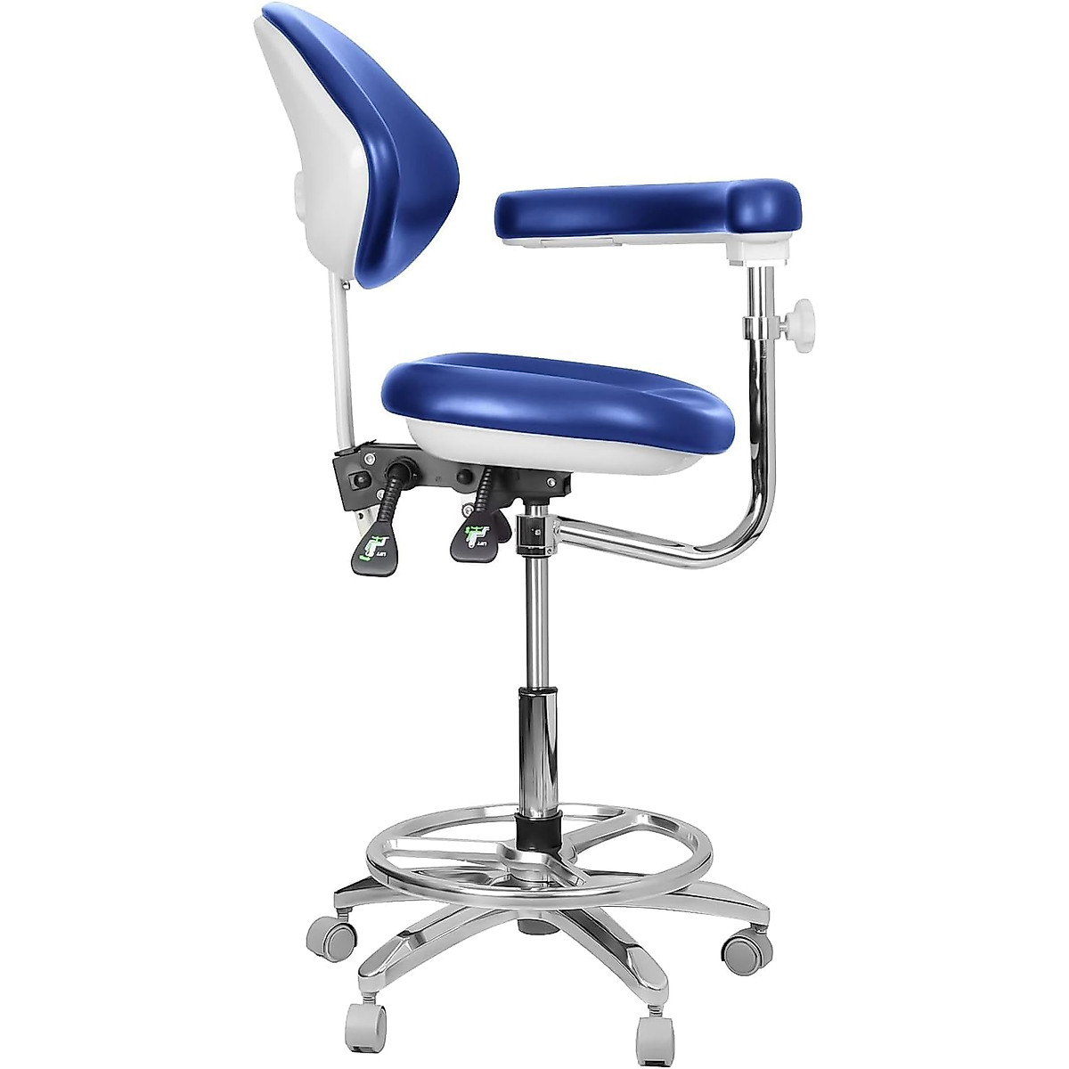 Adjustable Seat Doctor's Stool Dental Assistance Chair with Foot Control 360 Degree Rotation Armrest PU Leather QY-600M-B2