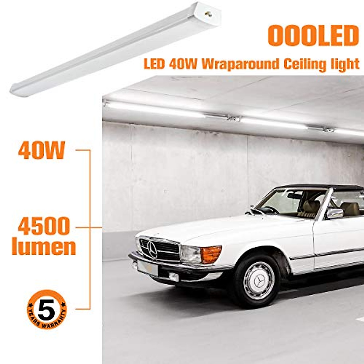 (Pack of 4) LED Shop Light 4FT, 40W 4500LM 5000K Daylight White, Linkable LED Light Bar for Room, Garage, Corded Electric with Built-in ON/Off Switch, Frosted Cover