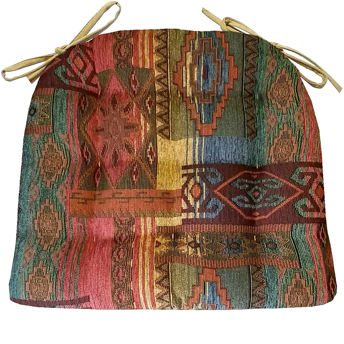 Sedona Dining Chair Pad with Ties - Extra-Large - Latex Foam Fill Cushion - Southwest & Santa Fe Decor (Mulberry, Terra Cotta, Turquoise, Beige)