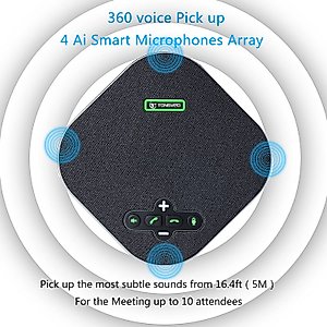 TONGVEO USB Speakerphone Microphone Conference Speaker,Daisy Chain Computer Speaker with Microphone 360º Voice Pickup Built-in 4 AI Noise Cancellation Mics for 12 Attendees Conference Call Speaker