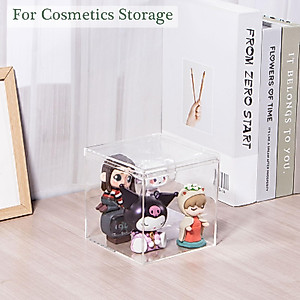 Clear Acrylic Boxes for Storage, Yeeco Acrylic Storage Cube Containers with Lids, Square Boxes in 4.7”×4.7”×4.7” Inches for Candy, Cotton Ball, Beads, Tiny Arts, Watches, Earring, Cosmetics, 4 Pack