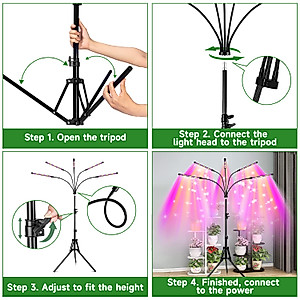 Garpsen Grow Light with Stand, 5 Heads Grow Lights for Indoor Plants, 100 LEDs Full Spectrum Led Plant Light for Seed Starting, with Clip&15-63" Adjustable Tripod&6/12/16H Timer