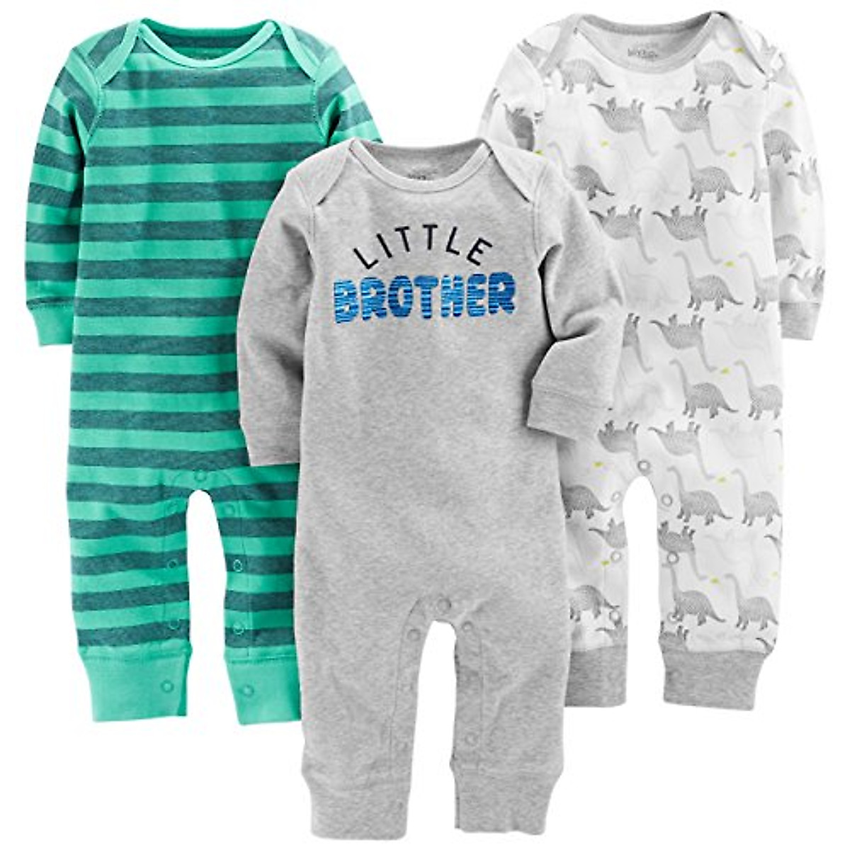 Simple Joys by Carter's Baby Boys' Jumpsuits, Pack of 3, Green Stripe/Grey/Dinosaur, 3-6 Months