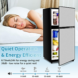 Fox Shack Compact Fridge Mini Refrigerator with Freezer, 3.2 Cu Ft 2 Doors Refrigerators, Low noise, Energy-efficient, for Apartment, Dorm, Kitchens, Office and Bedroom, Silver