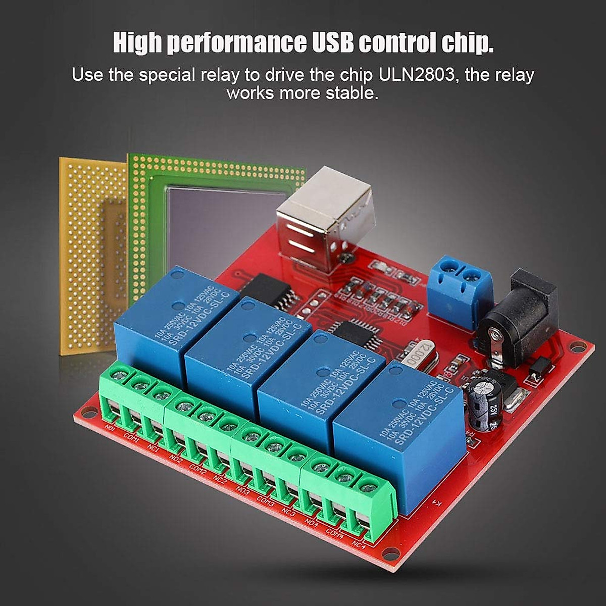 4-Channel 12V USB Control Switch Relay Module, Relay Board Computer Smart Switch Controller, PC Relay Module Expansion Board, Relay Board for Automation
