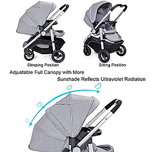 Costzon Baby Stroller, 2-in-1 Convertible Baby Carriage, Infant Pram Stroller with Cup Holder and 5-Point Safety System (Gray)