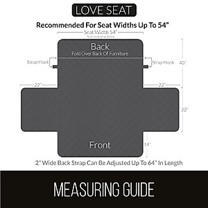 Sofa Shield Loveseat Slip Cover with Patented Strap, Cushion Protector, Reversible Stain, Dog Tear Resistant Slipcover, Quilted Microfiber 54” Seat, Washable Covers, Dogs Pets Kids Light Gray Charcoal
