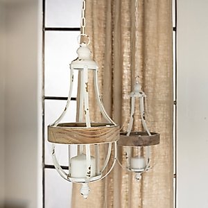 VIP Home and Garden MH1490 Metal and Wood Hanging Décor Lantern Candle Holder, Set of 2