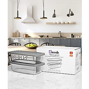 Razab LARGE Superior Glass 7.6 Cups/ 1800ML/1.9Qt (Set of 2) Glass Loaf Pan w/Lids - Meatloaf Pan Airtight BPA free - Easy Grip Handle, Microwave & Oven Safe - Loaf Pans For Baking Bread, Cakes etc