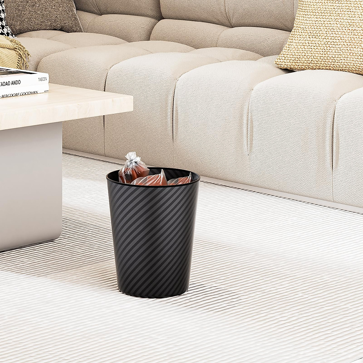 MoNiBloom 1.3 Gallon Small Waste Basket Office Bathroom Bedroom Garbage Container Bin Slim Metal Round Recycling Open Top 5-Liter Wastebasket Home Living Laundry Room Dorm Under Desk (Black, 2-Pack)