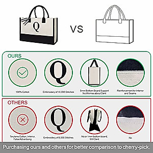 TOPDesign Embroidery Initial Canvas Tote Bag, Personalized Present Bag, Suitable for Wedding, Birthday, Beach, Holiday, is a Great Gift for Women, Mom, Teachers, Friends, Bridesmaids (Letter C)