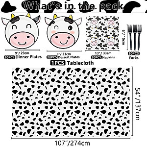 81 Pcs Cow Print Party Supplies, 40 Pcs Cow Shape Party Plates, 20 Cow Pattern Napkins, 20 Pcs Forks, 1 Pcs Cow Print Table Cover for Girl Boy Kid Birthday, Baby Shower, Farm Animal Theme Party