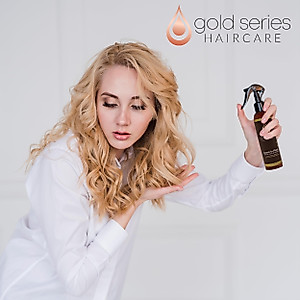 Gold Series Leave-In Hair Mask – Argan Oil Hair Mask Enriched with Keratin – Nourishing and Gently Detangling Leave In Conditioner Spray For Curly Frizzy or Damaged Hair, 8.4 Fl.oz