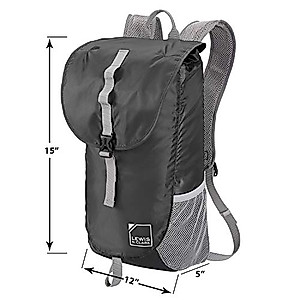 Lewis N. Clark Lightweight Packable Backpack Bag w/RFID Pocket, Black, 18 inch