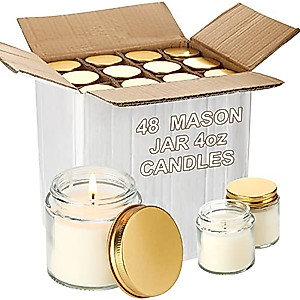 48 Pack Mini Mason Jar Candles 4 oz Small Lavender Scented Jar Candles in Bulk Wax Stress Relief Aromatherapy Candles for Wedding Birthday Gifts Bridal Baby Shower Party Favors (Gold Lid)