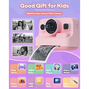 Dylanto Kids Camera Instant Print,1080P Kids Instant Cameras That Print Photos,Christmas Birthday Gifts for Girls Age 3-12,Portable Toy for 3 4 5 6 7 8 9 10 Year Old Girls Boys Pink