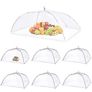 7 Pack Food Covers for Outside, Mesh Food Cover pop-up food tent, 1 Large (40"X24") & 6 Standard (17"X17") Plate Serving Tents, Collapsible Fine Net Screen Umbrella for Outdoor, Picnics, BBQ, Parties