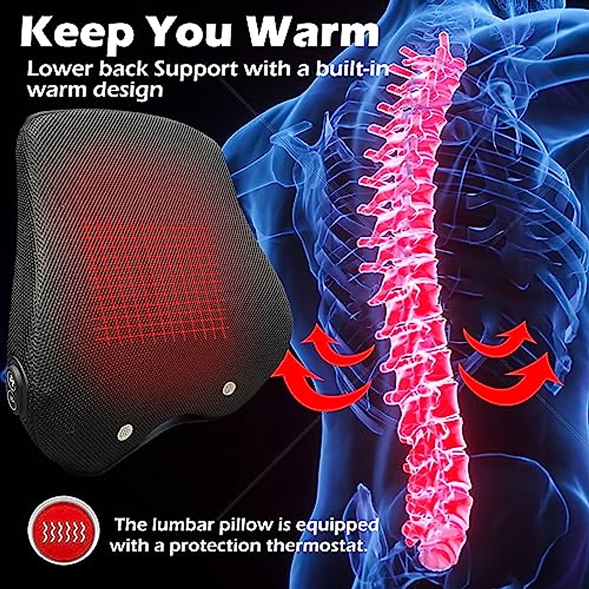 Big Ant Lumbar Support Pillow for Car, Car Back Support for Lower Back Pain with Ergonomic Design, Memory Foam Lumbar Back Support Cushion for Car Seat Home Office Chair Wheelchair, Black