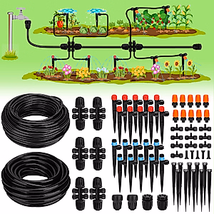 Landtouch Drip Irrigation System, Garden Watering System with Adjustable Drip Emitters Misting Sprinkler, Efficient Sprinkler System Kit for Flower Bed, Raised Bed, Greenhouse, Lawn