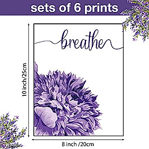 Outus 6 Pieces Purple Wall Art Decor Relax Soak Wash Breathe Unwind Bathroom Decor Unframed Flower Poster Prints Photos Farmhouse Wall Painting Decor for Home Bathroom Washroom, 8 x 10 Inch (Purple)