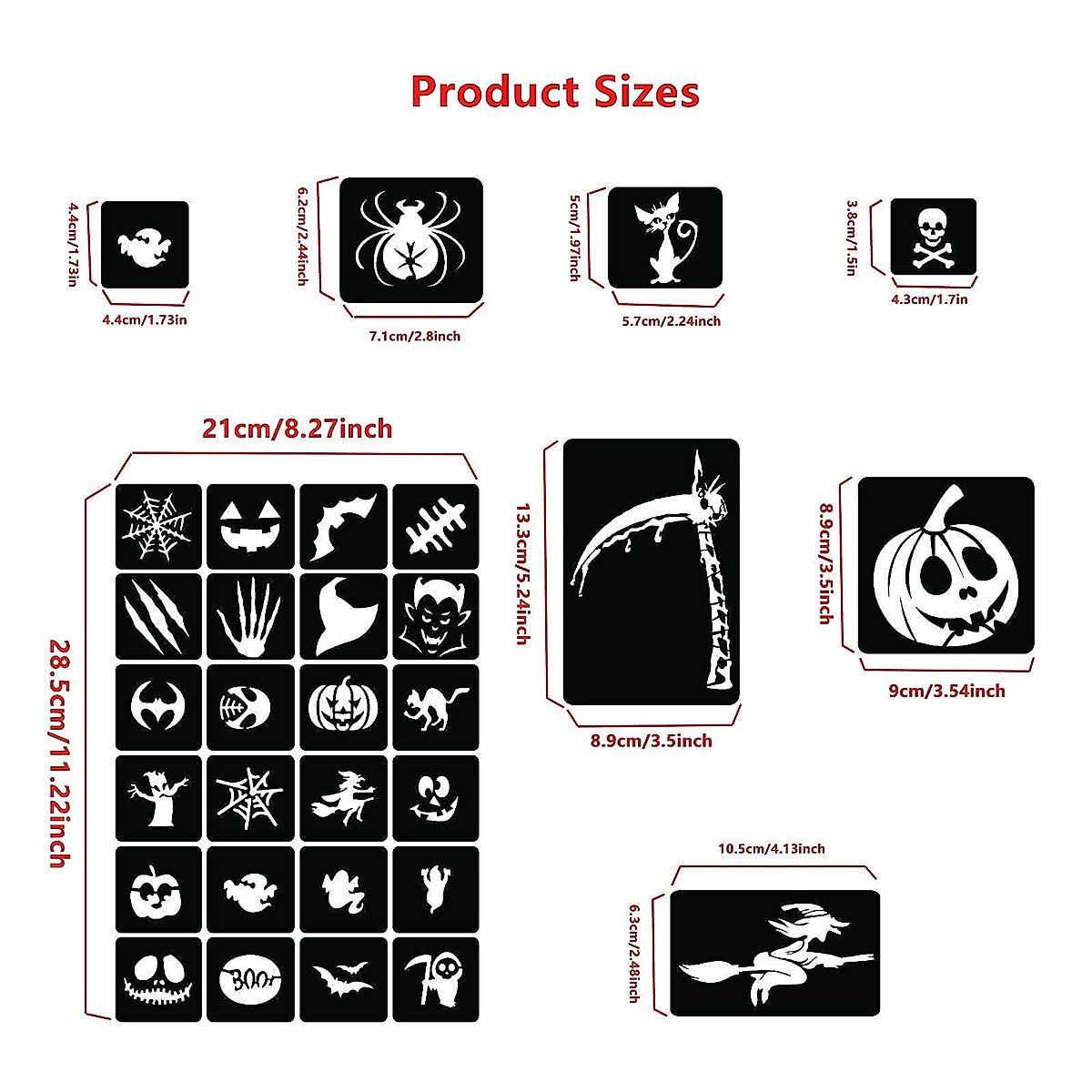 90Pcs Halloween Glitter Tattoo Stencils, Airbrush Tattoo Templates Kit Halloween Pumpkin Temporary Tattoo Stickers for Kids Drawing Template Party Props (6 Sheets)